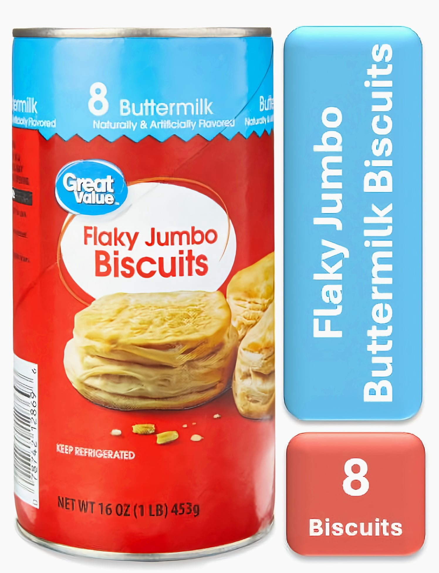 Great Value Flaky Jumbo Buttermilk Biscuits 8 Count Light Flaky Butter ...