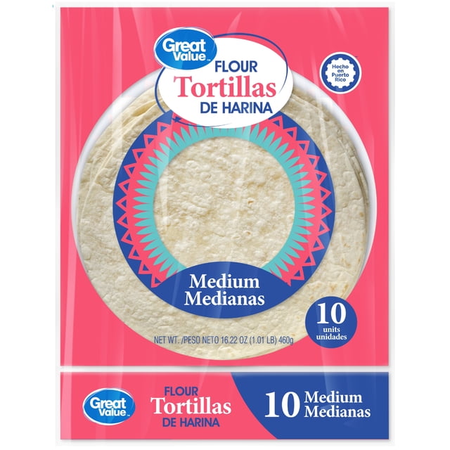 Great Value, Flour Tortillas, Medium, 16 oz, 10 Count - Walmart.com