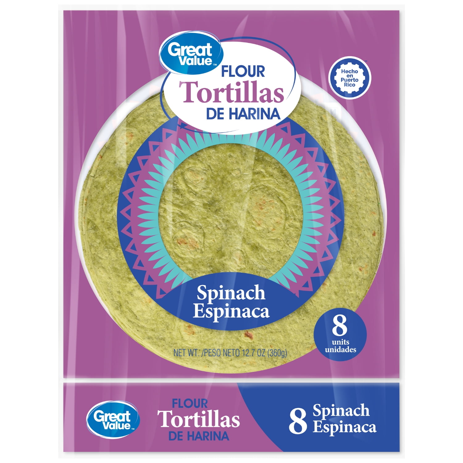 Great Value, Flour Tortillas, Spinach, 12.7oz, 8 Count, Shelf Stable ...