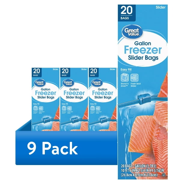 (9 pack) Great Value Freezer Guard Slider Zipper Bags, Gallon Freezer ...