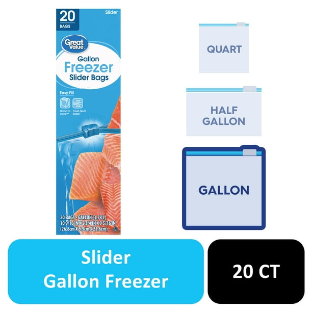 Great Value Freezer Guard Slider Zipper Bags, Gallon Freezer, 20 Count ...