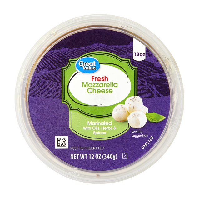 Great Value Fresh Marinated Mozzarella Cheese, 12 oz Tub (Refrigerated ...