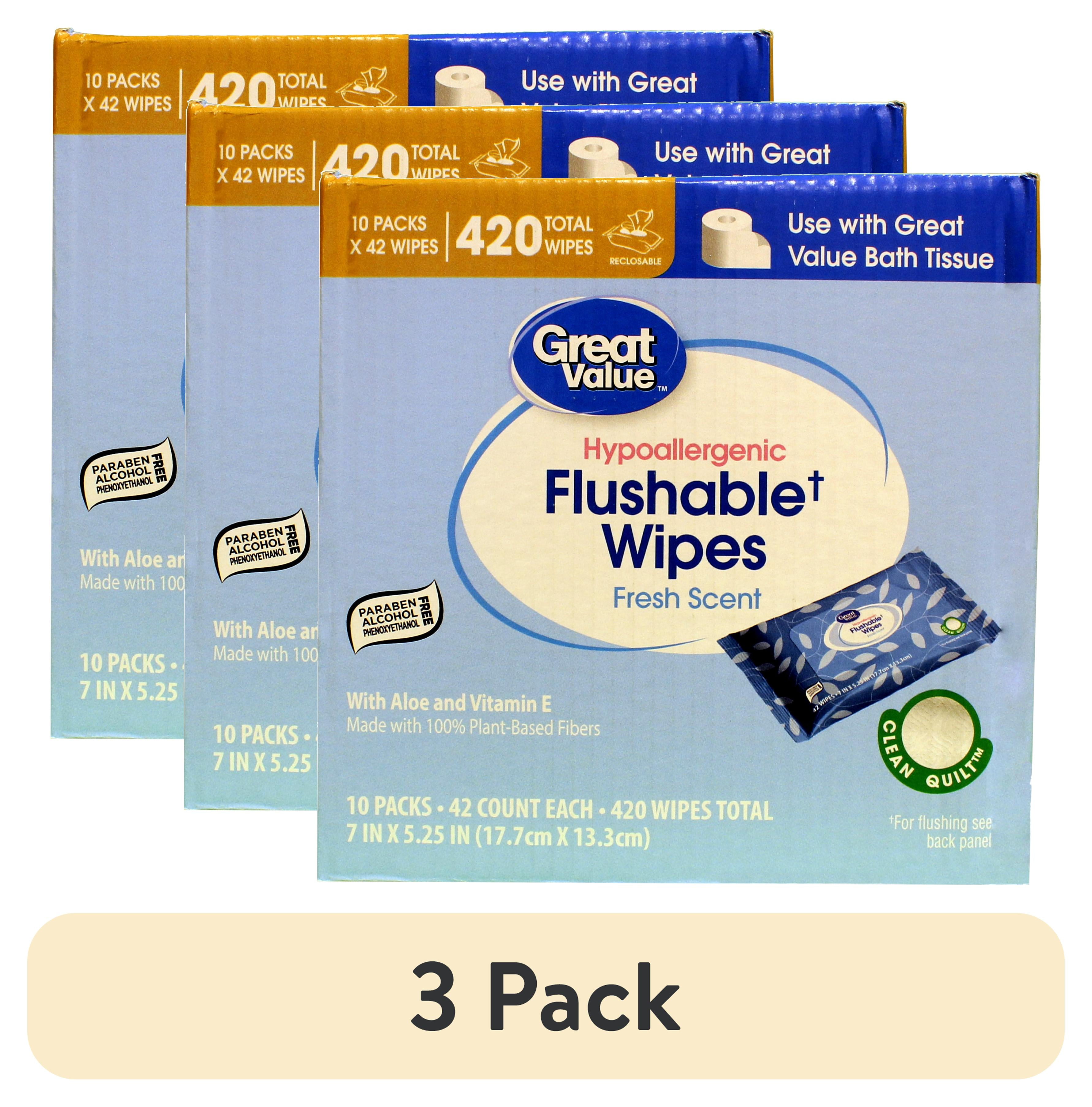 (3 pack) Great Value Fresh Scent Flushable Wipes, 10 Resealable Packs ...