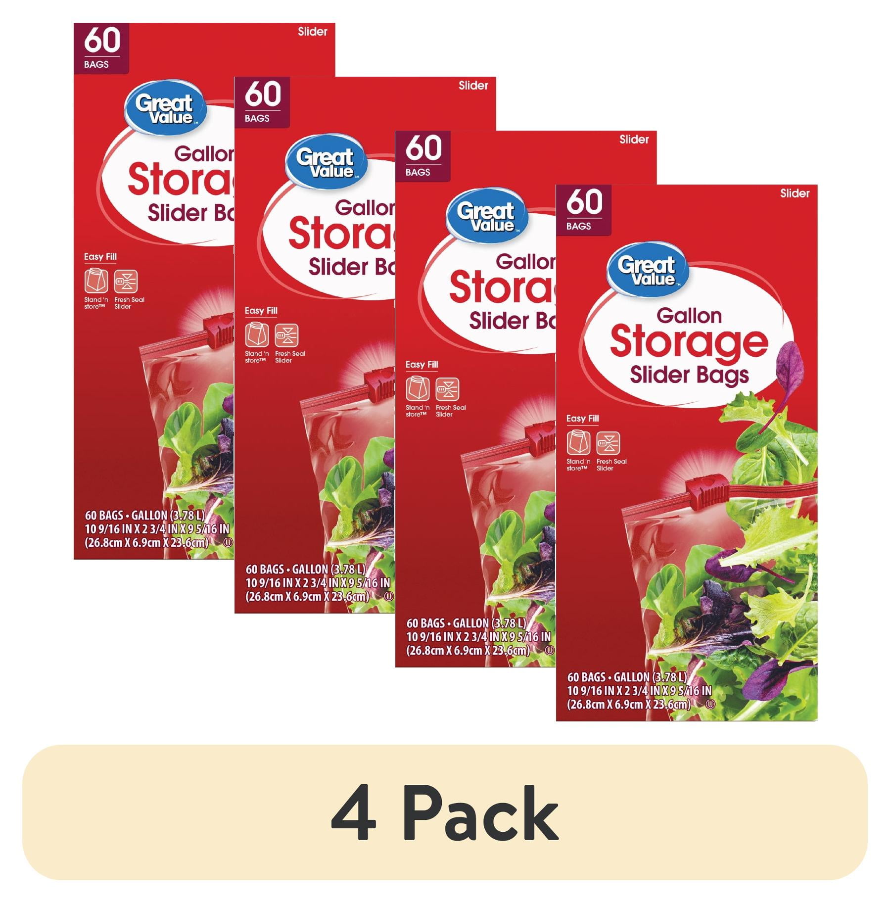 (4 pack) Great Value Fresh Seal Slider Zipper Bags, Gallon Storage, 60 ...