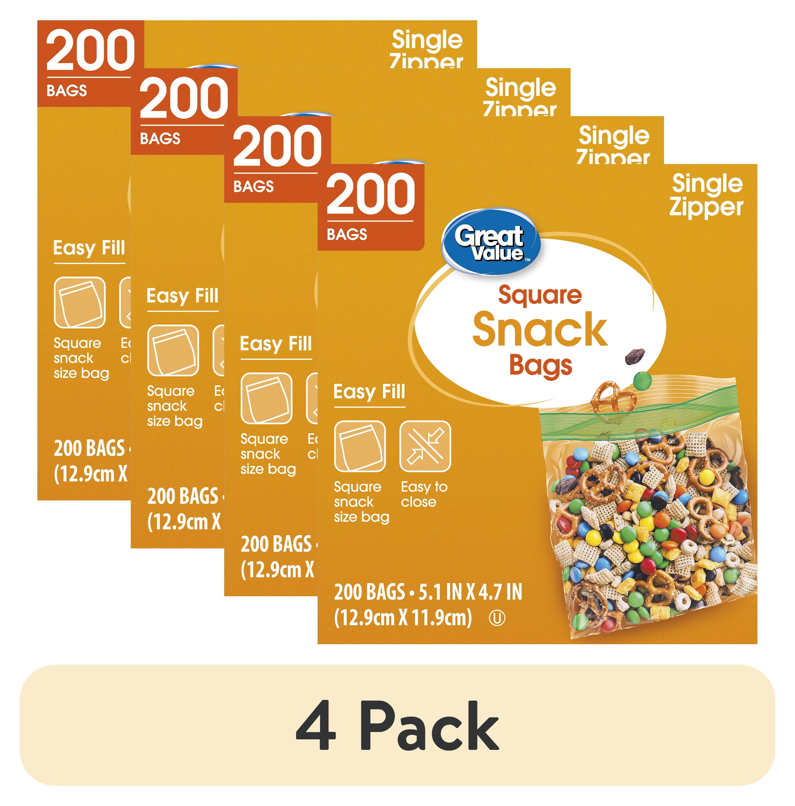 (4 pack) Great Value Fresh Seal Zipper Square Snack Bags, 200 Count ...