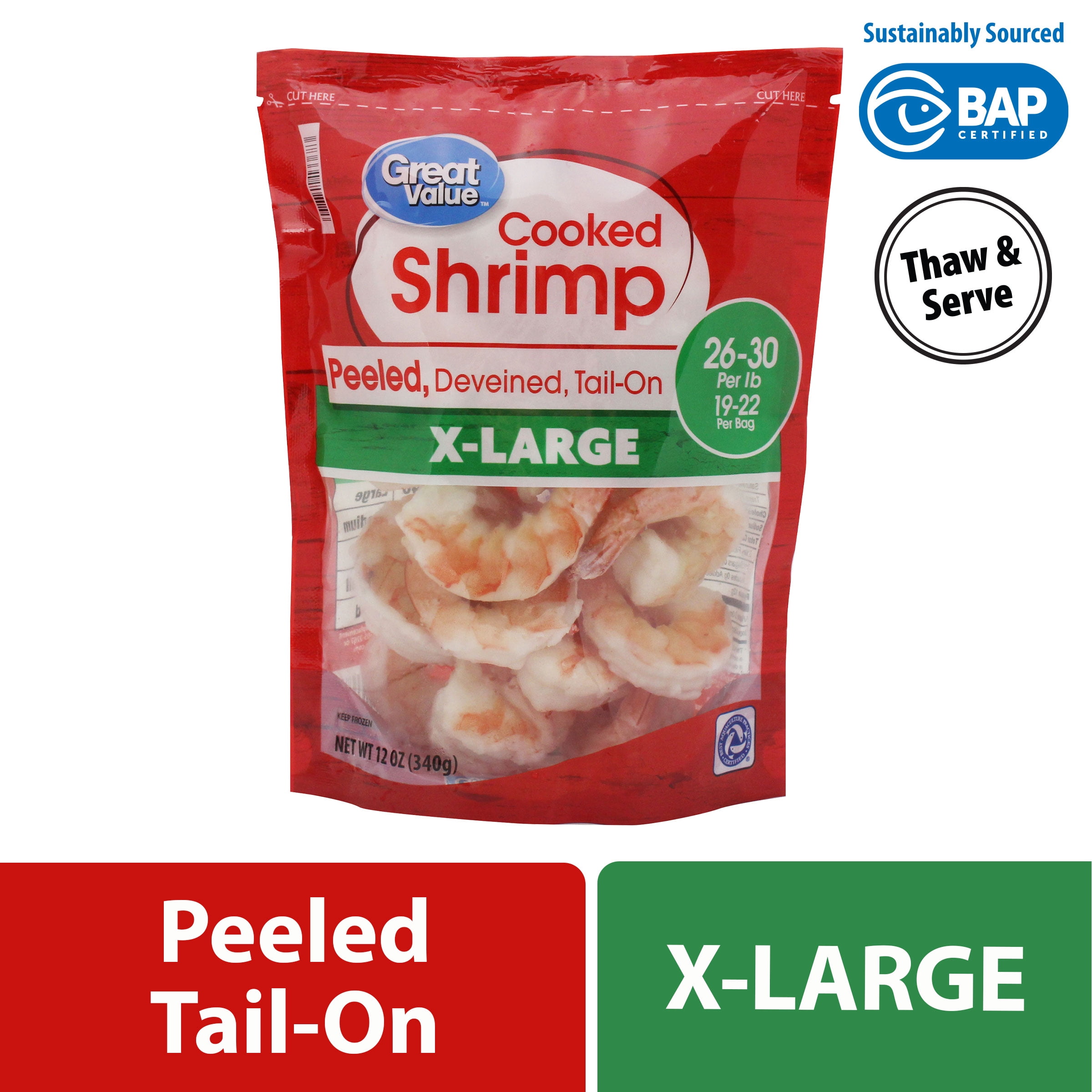 Great Value Frozen Cooked Extra Large Peeled And Deveined Tail On Shrimp