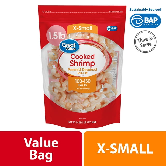 Great Value Frozen Cooked Extra Small Peeled & Deveined, Tail-off ...