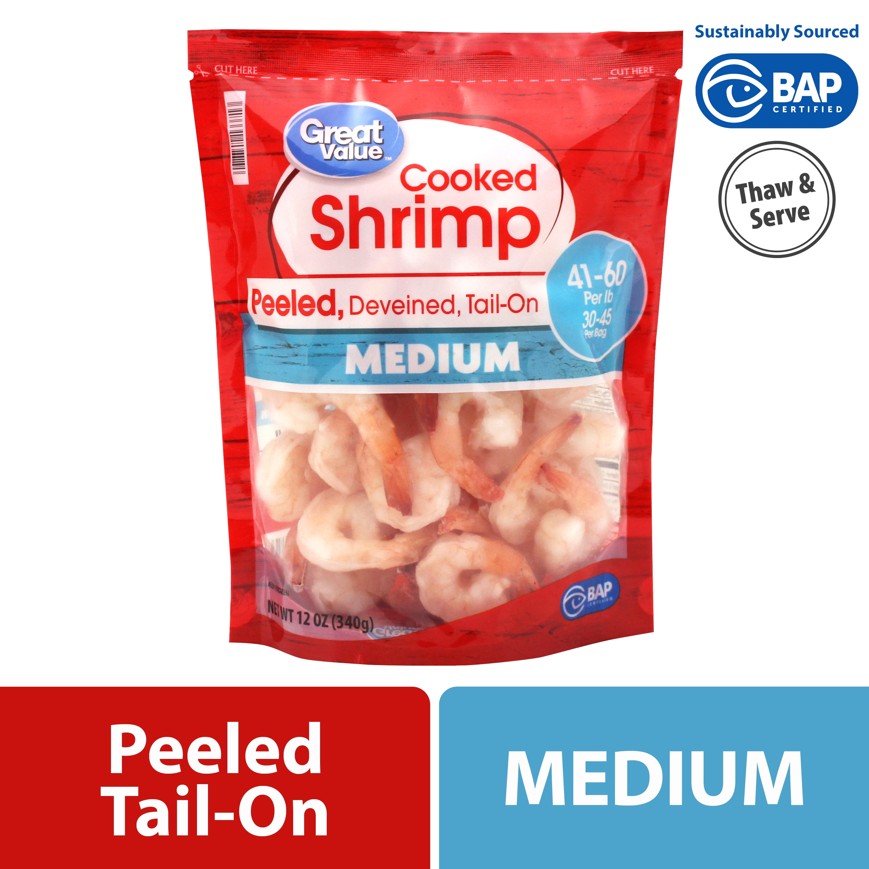 Great Value Frozen Cooked Medium Peeled And Deveined Tail On Shrimp 12
