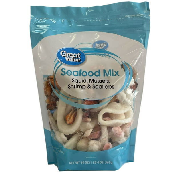 Great Value Frozen Seafood Mix with Squid, Mussels, Shrimp, and ...