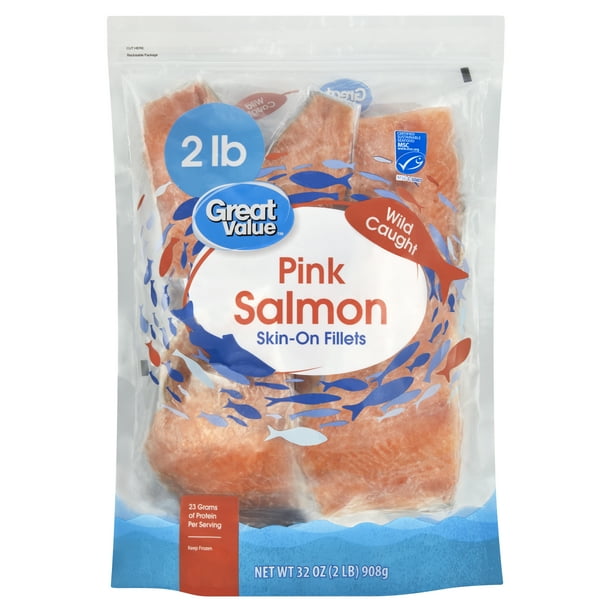 Great Value Frozen Wild Caught Pink Salmon Skin-on Fillets, 2 lb ...