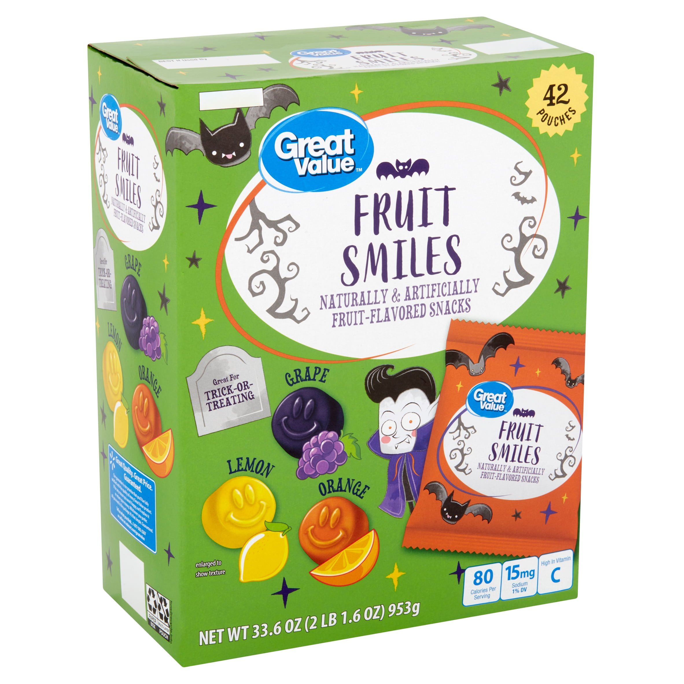 Great Value Fruit Smiles Fruit-Flavored Snacks, 42 count, 33.6 oz ...