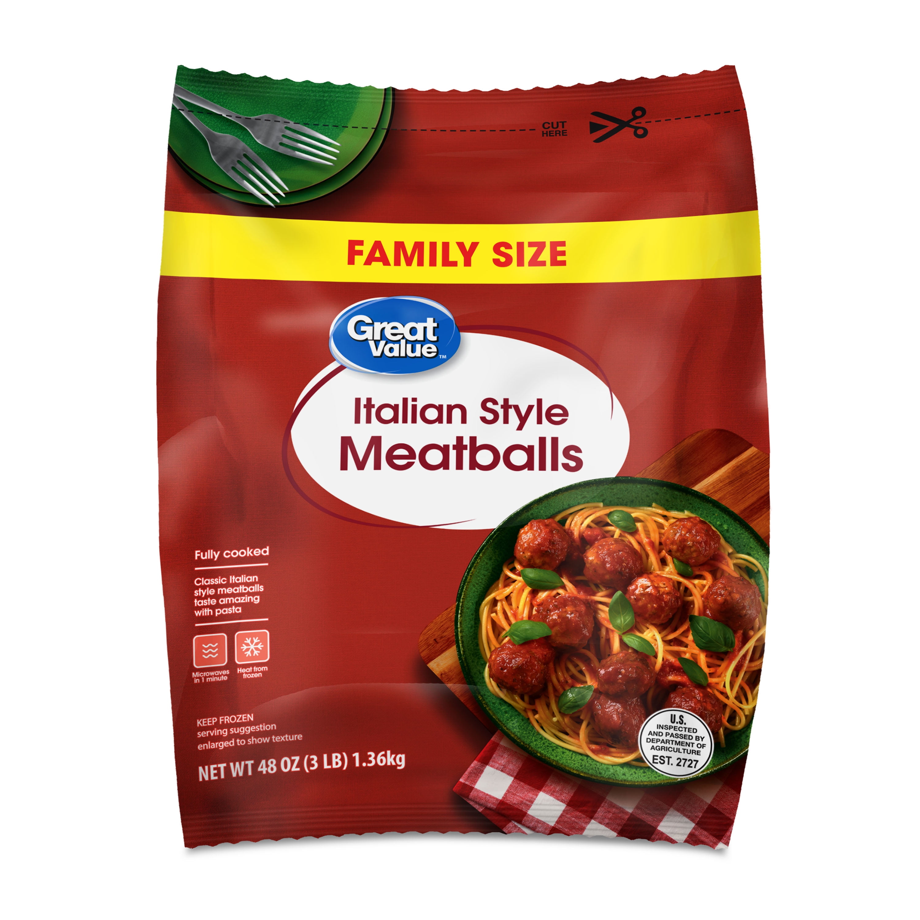 Great Value Fully Cooked Italian Style Meatballs Family Size 48 oz ...
