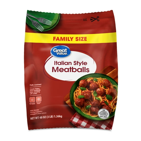 Great Value Fully Cooked Italian Style Meatballs Family Size 48 oz ...