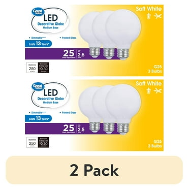 (2 pack) Great Value G25 LED Light Bulb, 3-Watt (25W Equivalent ...