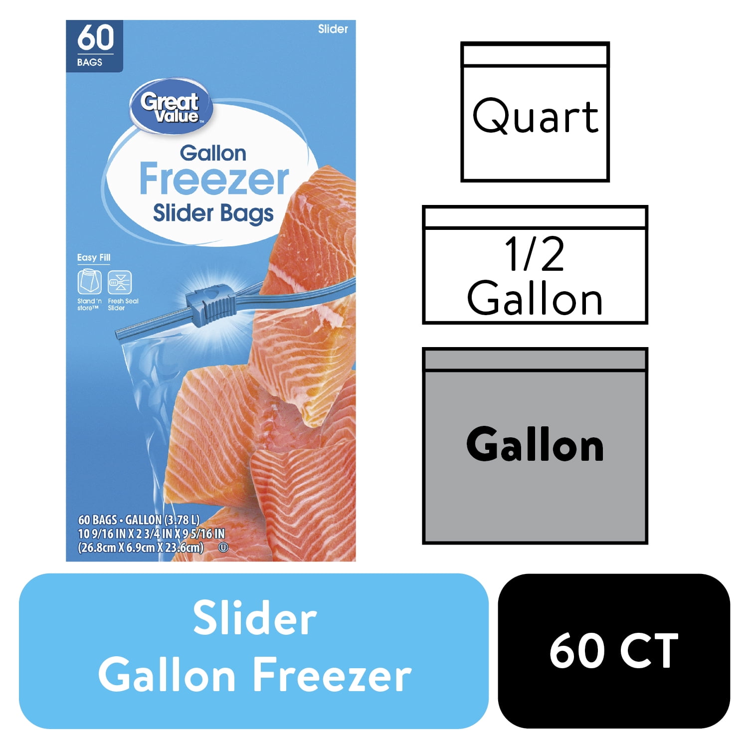 Great Value Gallon Freezer Guard Slider Zipper Bags, 60 Count - Walmart.com