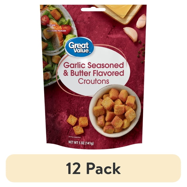 (12 pack) Great Value Garlic & Butter Seasoned Croutons, 5 oz ...