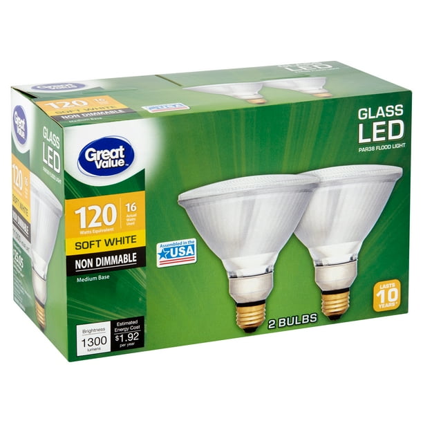 Great Value Glass LED PAR38 Flood Light 16 Watts Soft White Medium Base ...