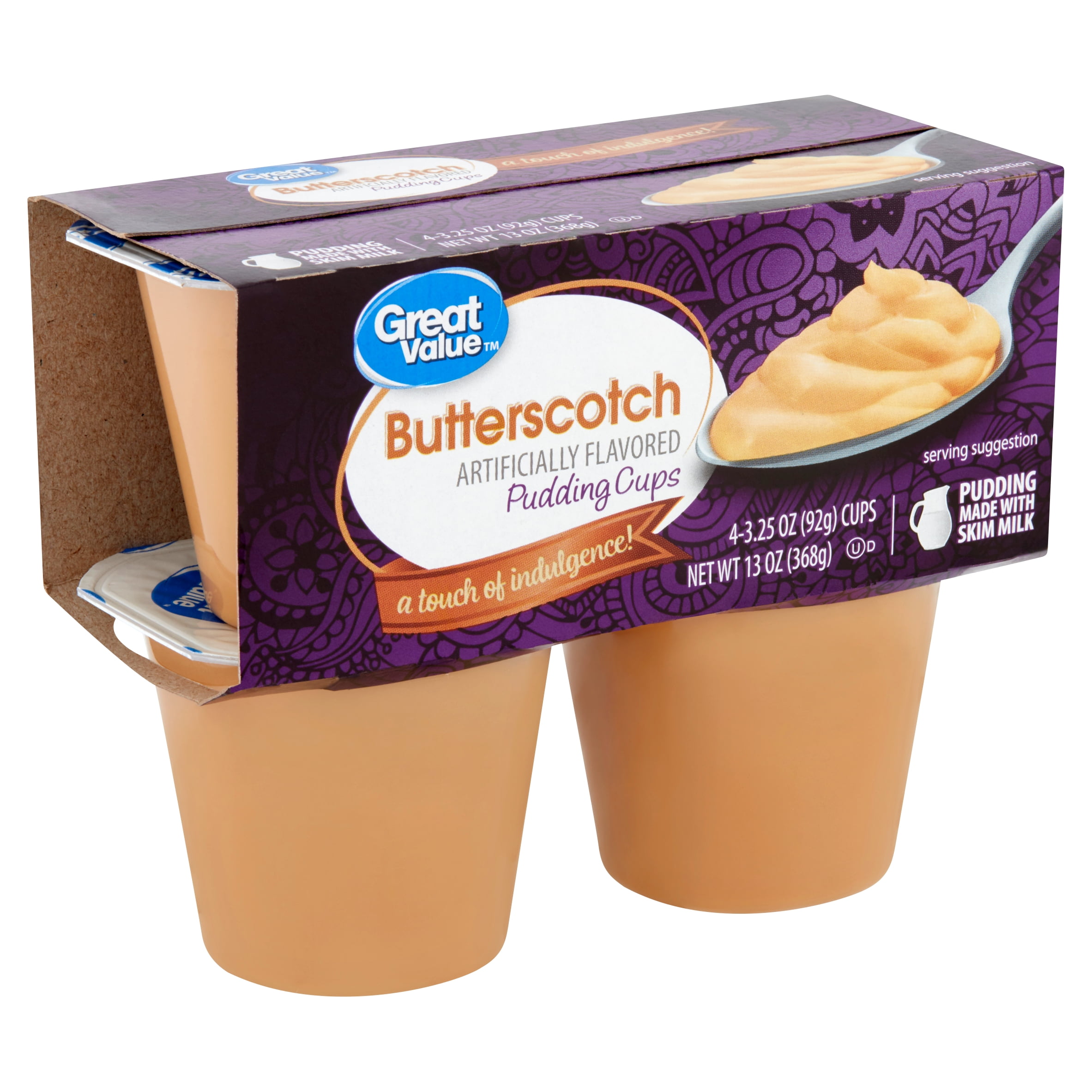 Great Value Gluten-Free Butterscotch Pudding Cups, 3.25 Oz, 4 Count ...