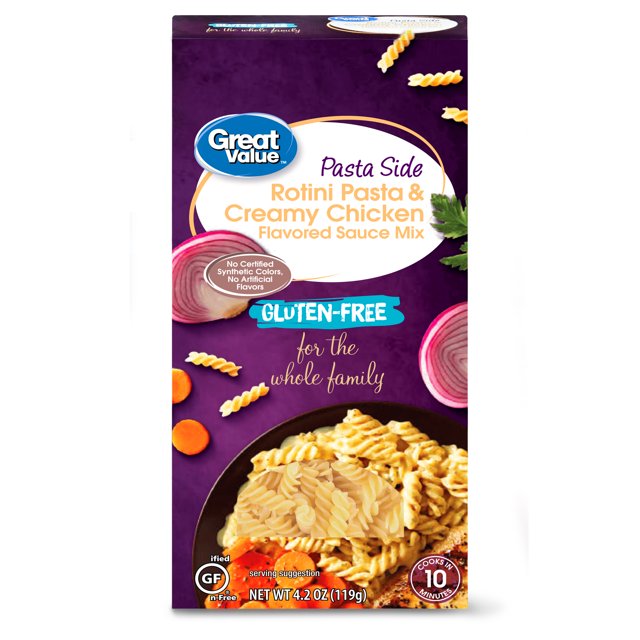Great Value Gluten-Free Pasta Side, Rotini Pasta & Creamy Chicken, 4.2 ...