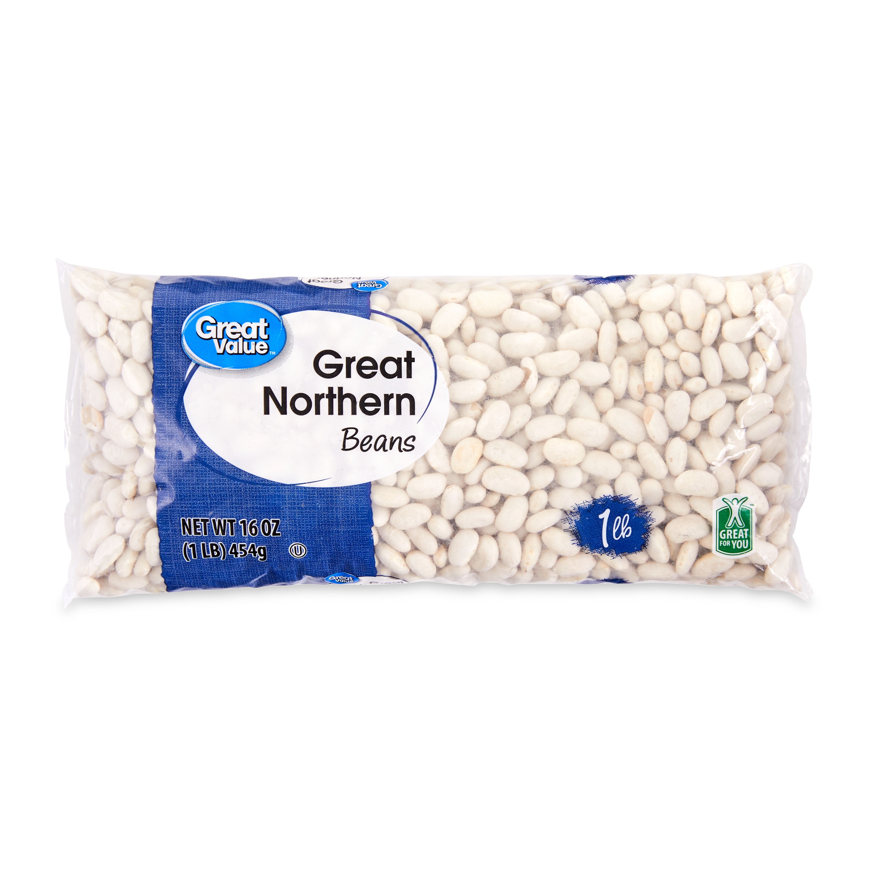 Great Value Great Northern Beans 1 lb Dried White Beans with 7g Fiber ...