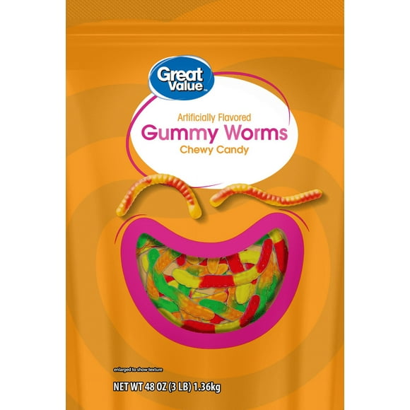 Great Value Gummy Worms Chewy Candy, 48 oz