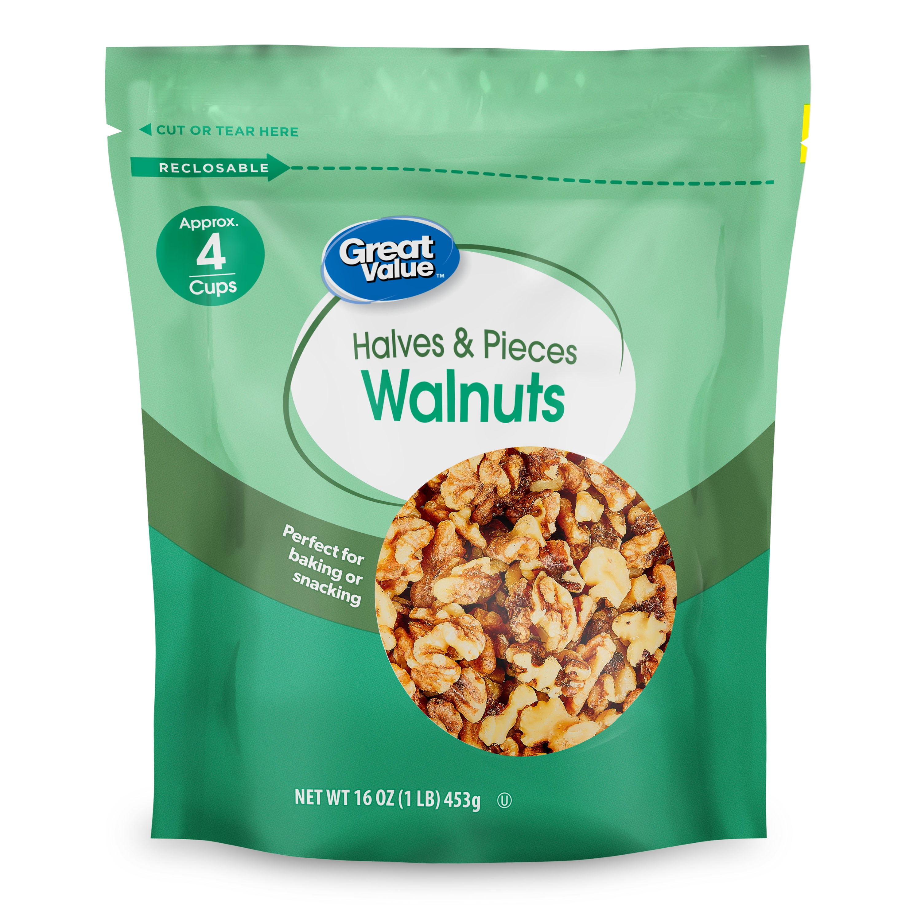Great Value Walnuts Halves & Pieces, 16 oz - Walmart Business Supplies
