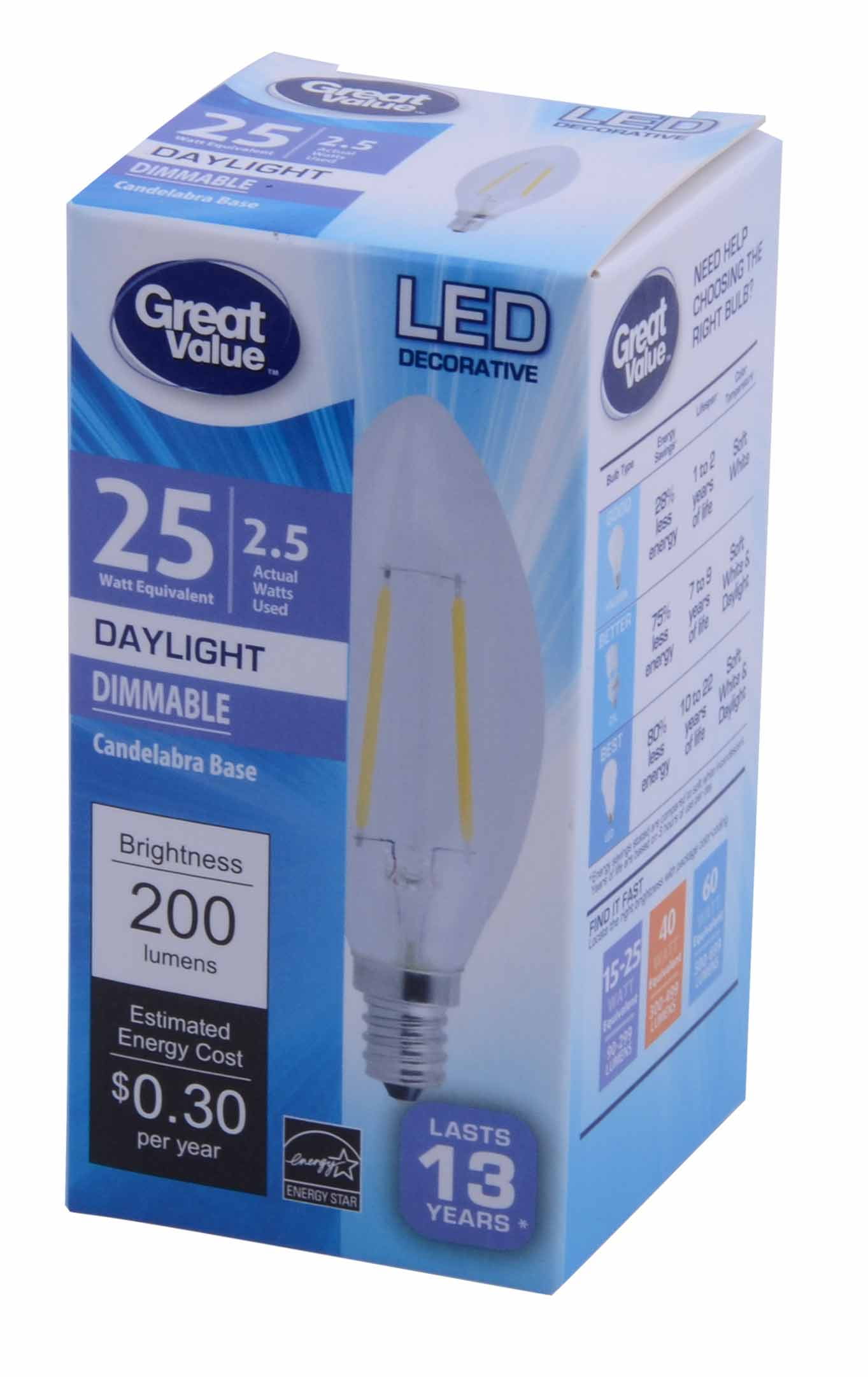 Great Value Gv Led 2.5w Dl Deco Ca - Walmart.com