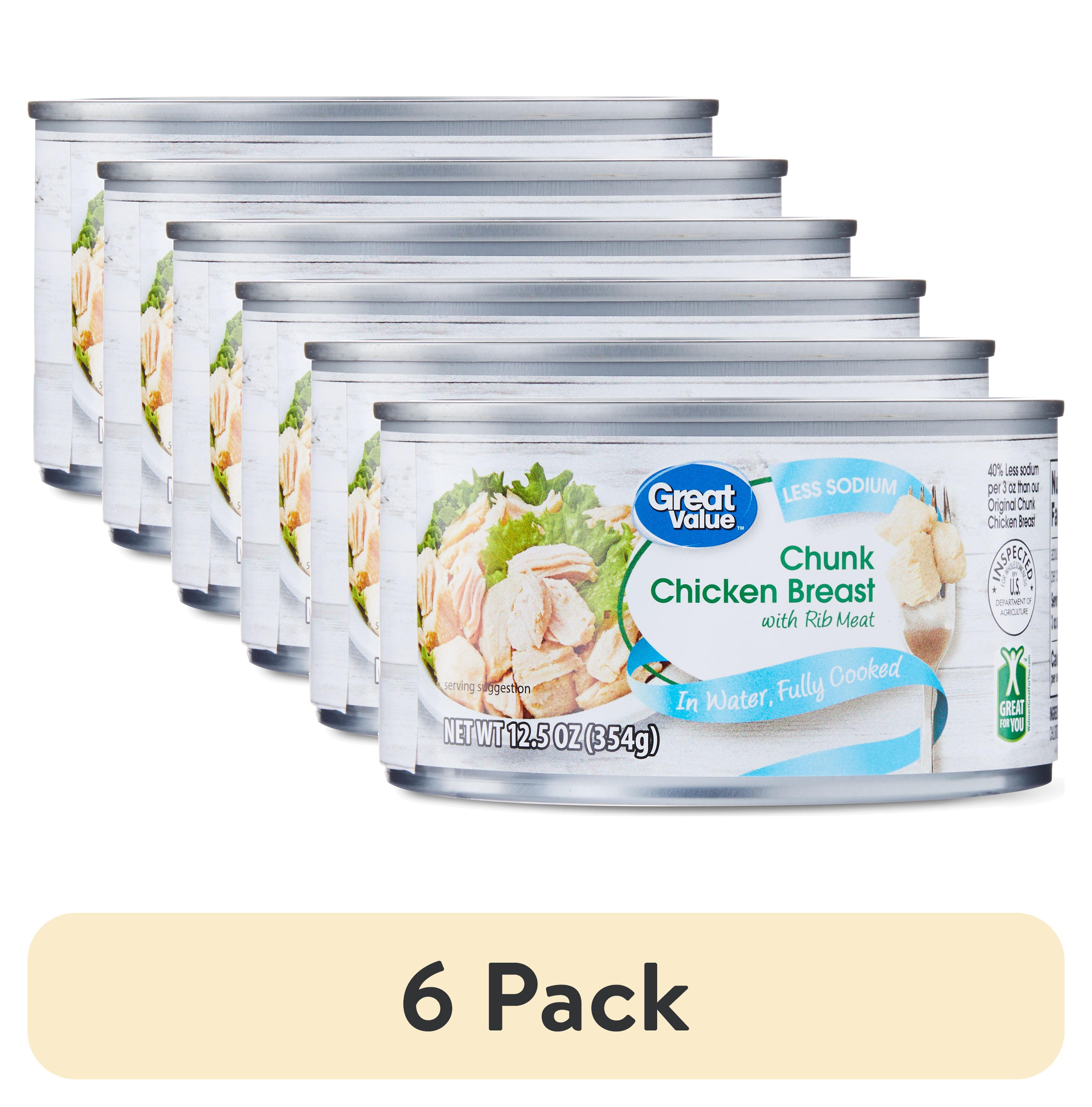 (6 pack) Great Value Less Sodium Chunk Chicken Breast with Rib Meat, in ...