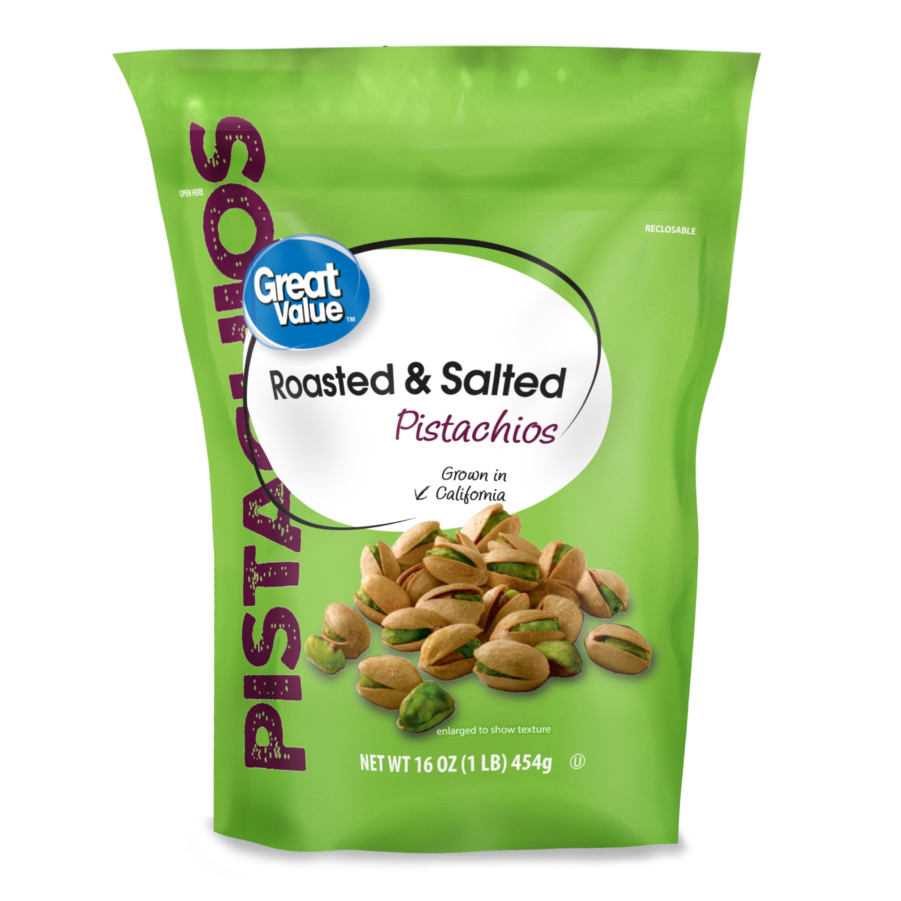 Great Value Roasted & Salted Pistachios, 16 oz Resealable Bag - Walmart ...