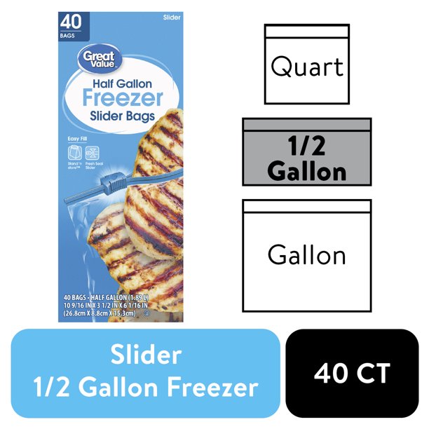 Great Value Half Gallon Freezer Slider Bags, 40 Count - Walmart ...