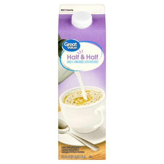 Great Value Half & Half Coffee Creamer, 32 FL OZ, Grade A, dairy ...