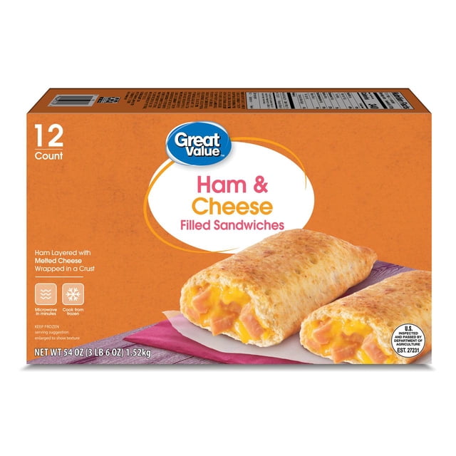 Great Value Ham & Cheese Filled Sandwiches, 12 Count (Frozen) - Walmart.com