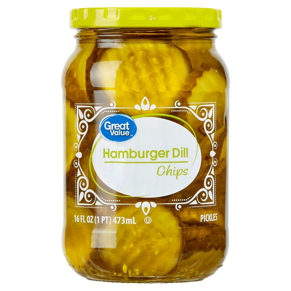 Great Value Hamburger Dill Chip Pickles, 16 fl oz, Fresh Packed, Zesty ...