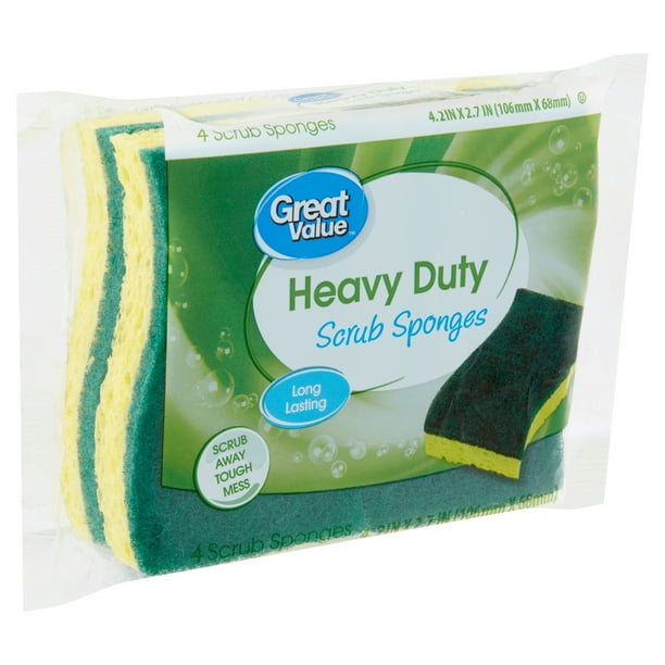 Great Value Heavy Duty Scrub Sponges, 4 Count - Walmart Business Supplies