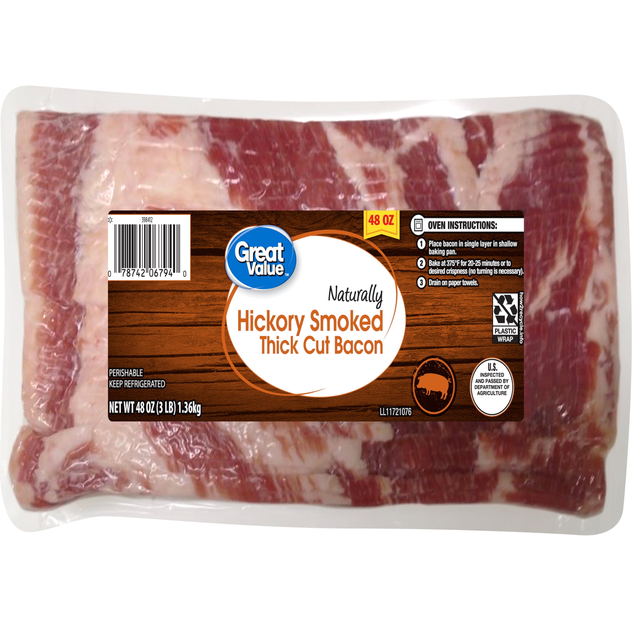 Great Value Hickory Smoked Bacon, 48 oz - Walmart.com