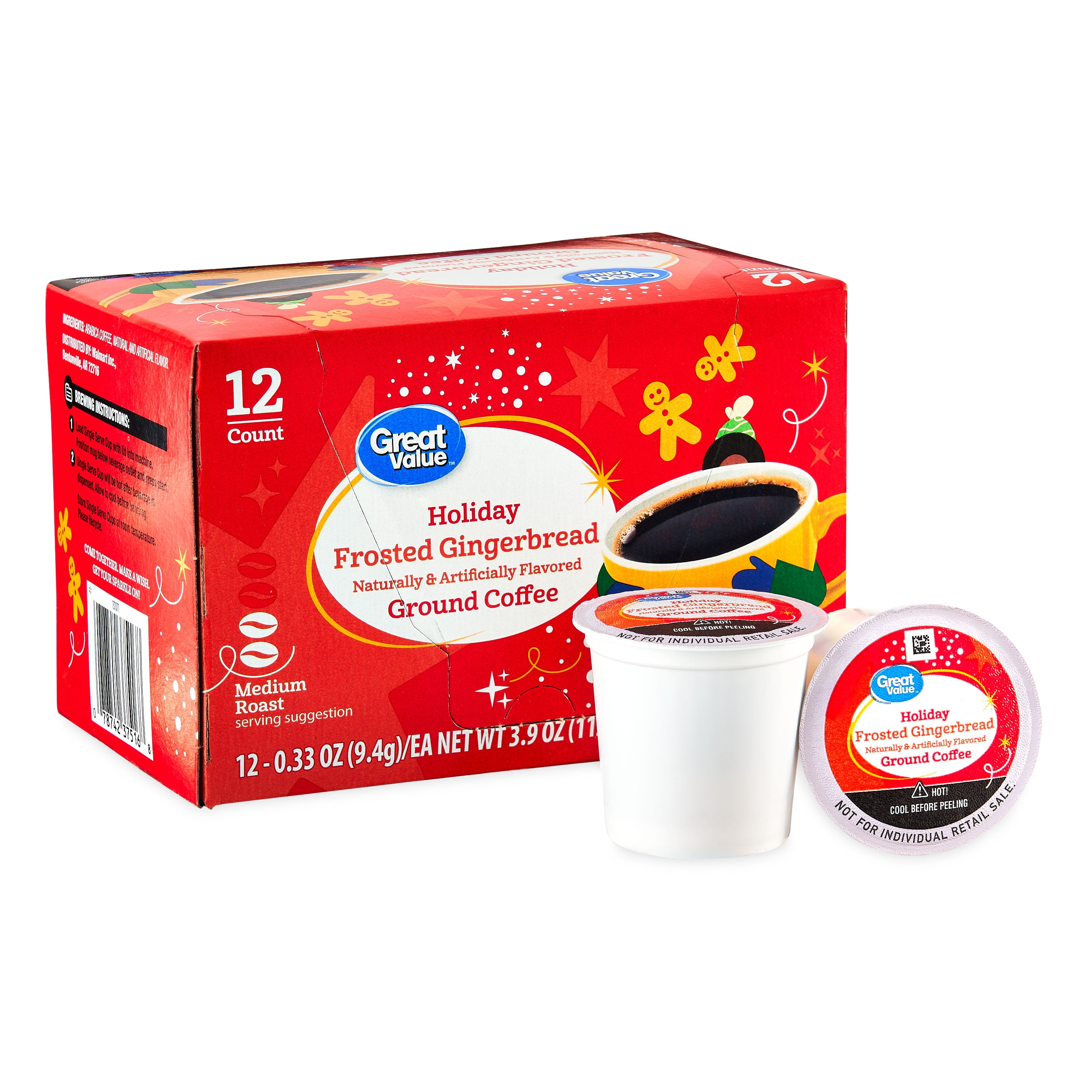 Great Value Holiday Frosted Gingerbread Ground Coffee Individual Cups ...