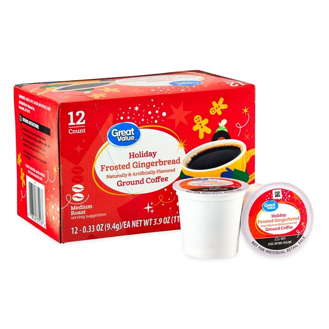Great Value Holiday Frosted Gingerbread Ground Coffee Individual Cups ...