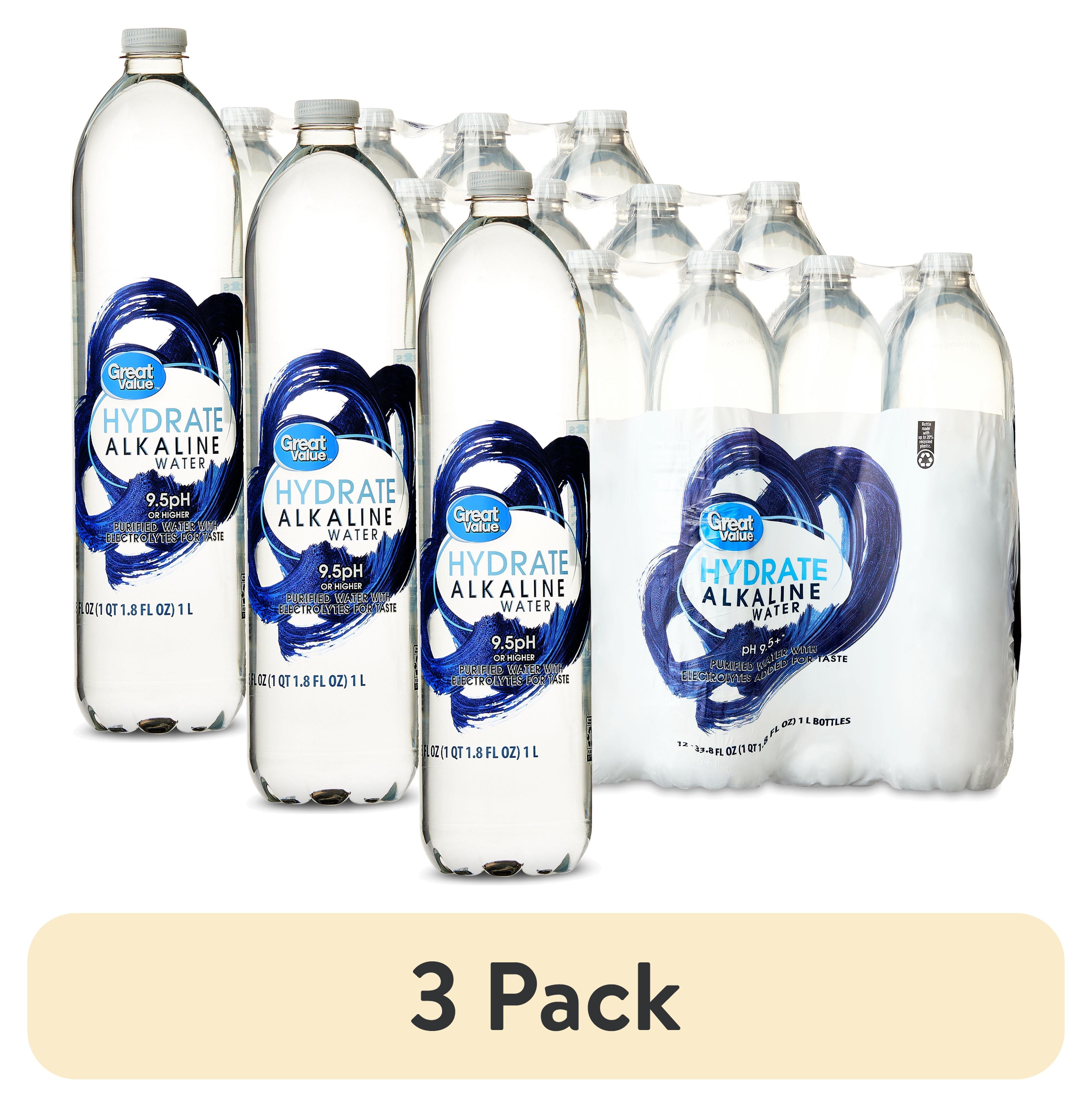 (3 pack) Great Value Hydrate Alkaline Water, 33.8 fl oz Bottles, 12 ...
