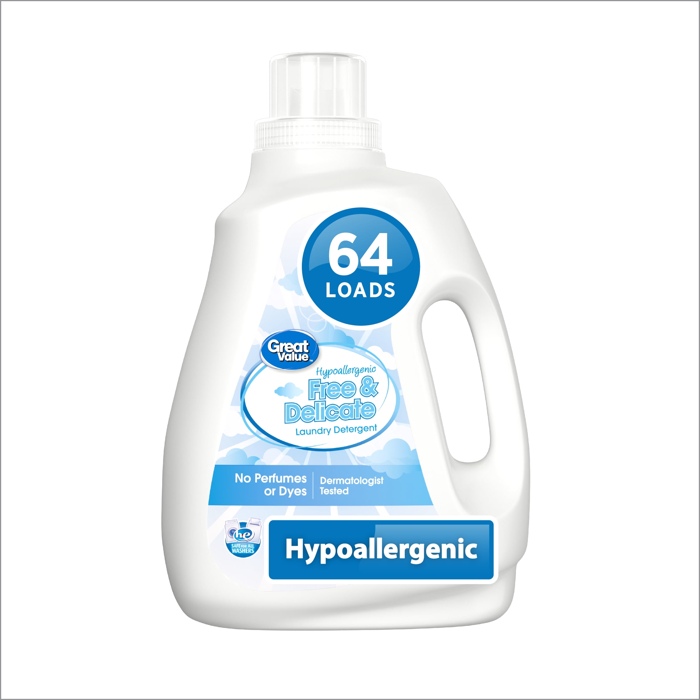Great Value Hypoallergenic Free & Delicate HE Liquid Laundry Detergent ...