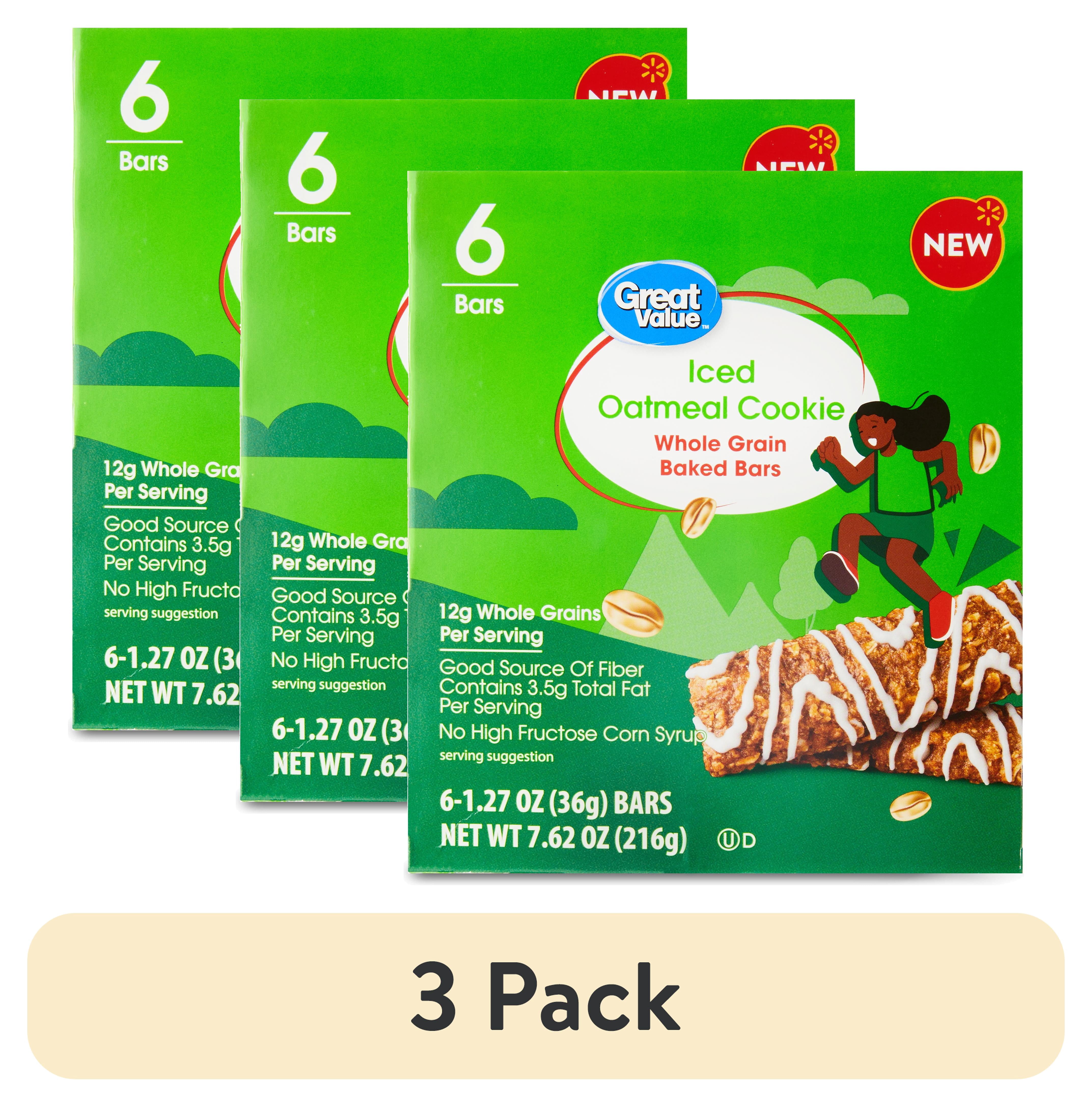 (3 pack) Great Value Iced Oatmeal Cookie Whole Grain Baked Bars, 1.27 ...