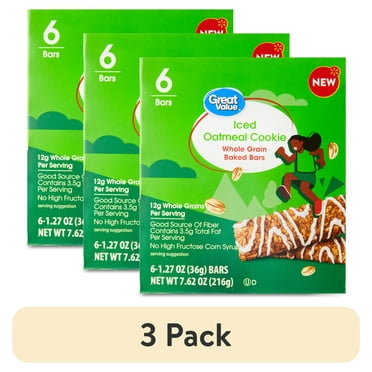 Great Value Iced Oatmeal Whole Grain Baked Bars, 1.27 oz, 18 Count ...