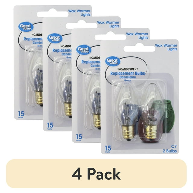 (4 pack) Great Value Incandescent C7 Replacement Bulb, 15 Watt, E12 ...