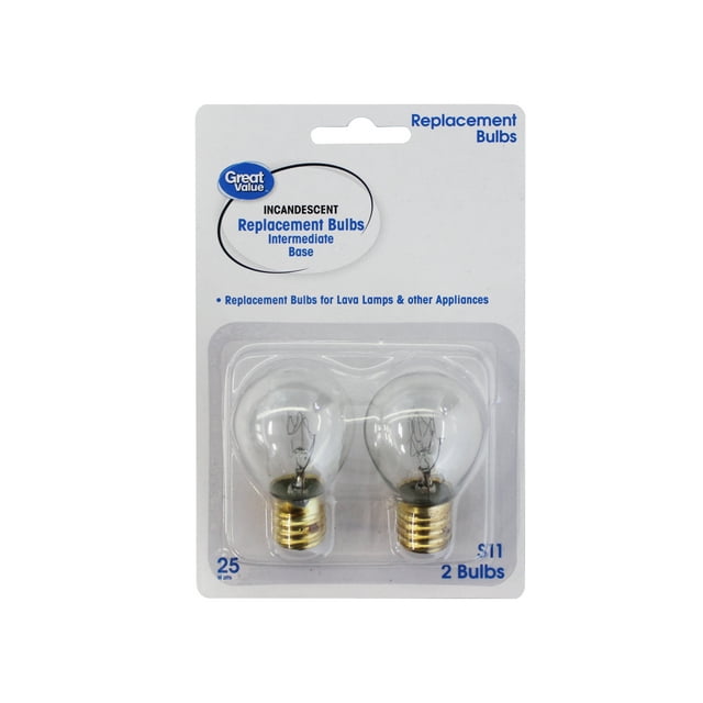 Great Value Incandescent S11 Replacement Bulb 25 Watt 2 Pack, E17 Base ...