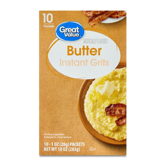 Great Value Instant Grits Butter Flavor 1 oz Packets 10 Count with ...