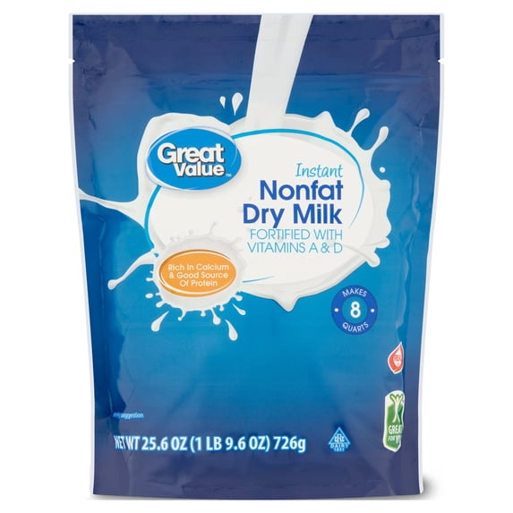 Great Value Instant Nonfat Dry Milk, 25.6 oz Bag, Fortified with ...