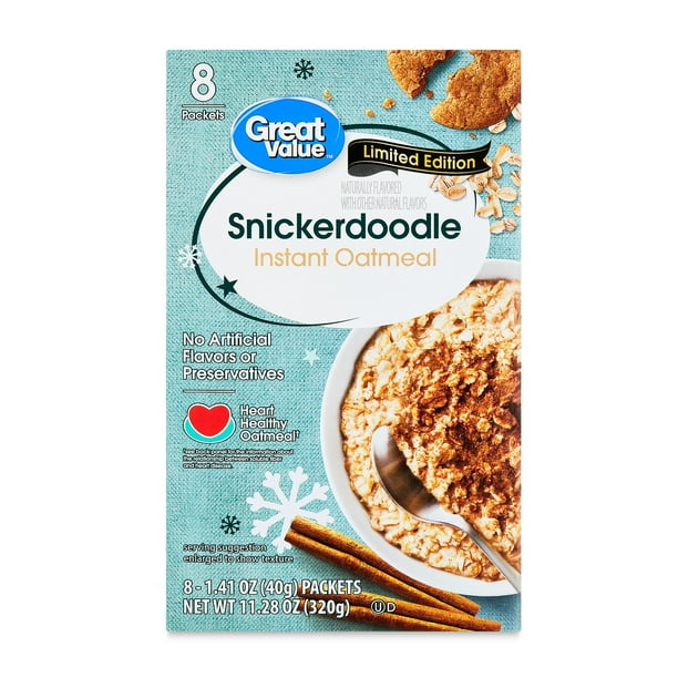 Great Value Instant Oatmeal, Snickerdoodle, 8 - 1.41 oz Packets ...