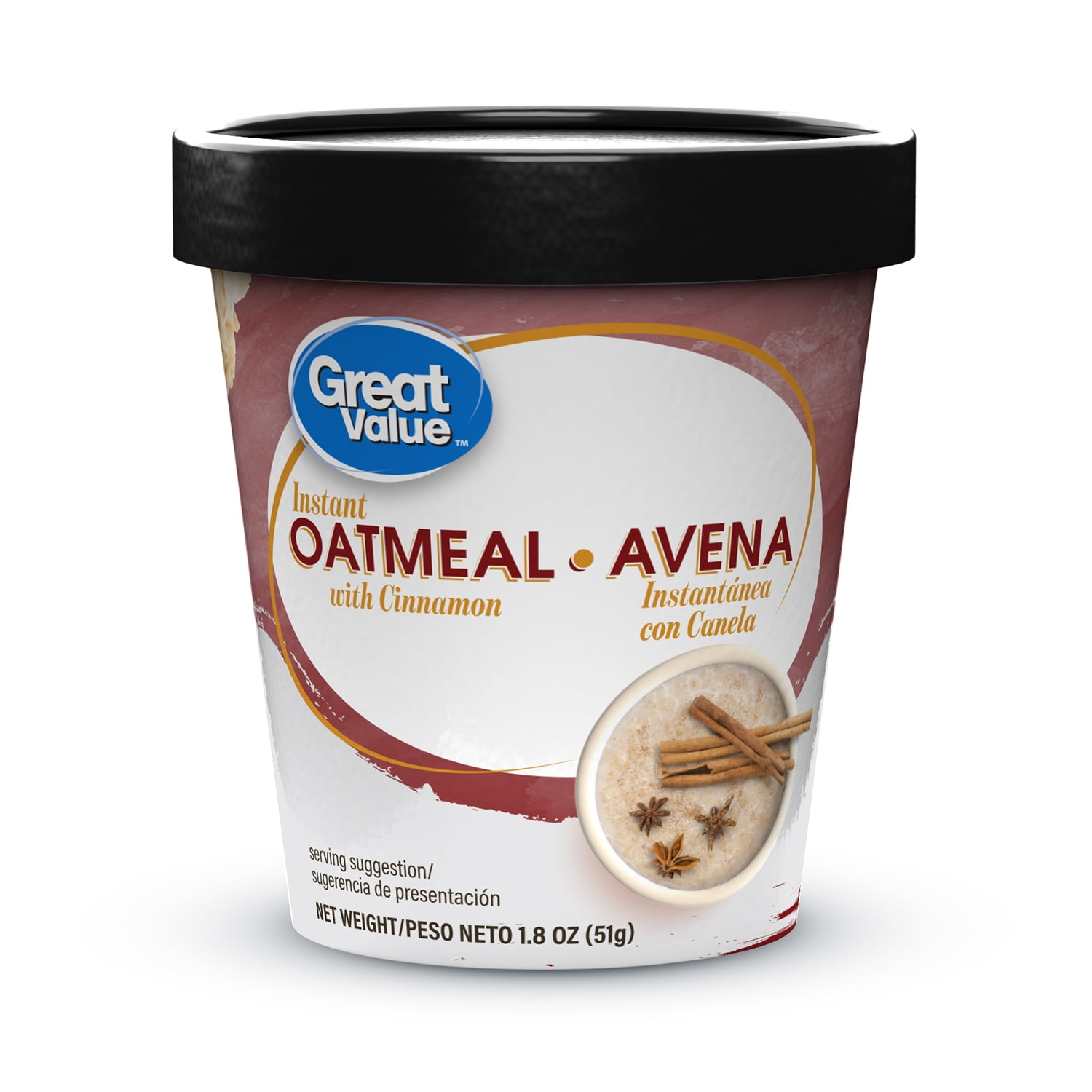 Great Value Instant Oatmeal with Cinnamon, 1.94oz, Cup - Walmart.com