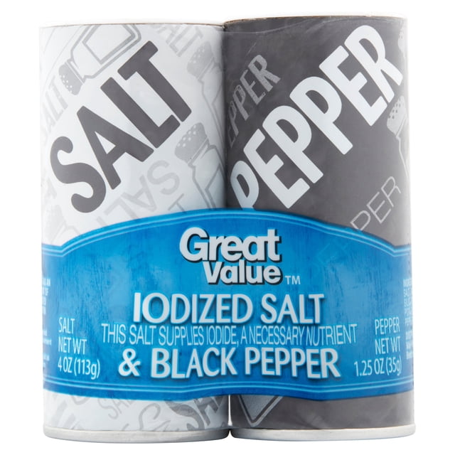 Great Value Iodized Salt & Black Pepper, 2 Pack - Walmart Business Supplies