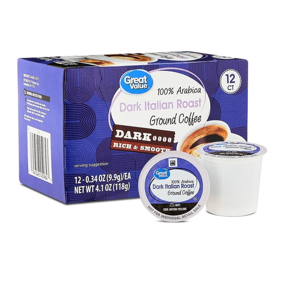 Great Value Italian Roast Ground Coffee Pods, 4.1 oz, 12 Count ...