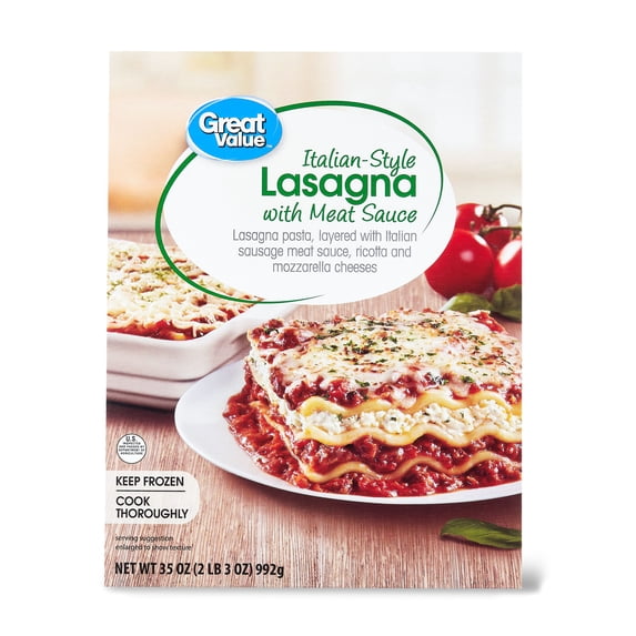 Great Value Italian-Style Lasagna with Meat Sauce 35 oz, Frozen, Ready ...